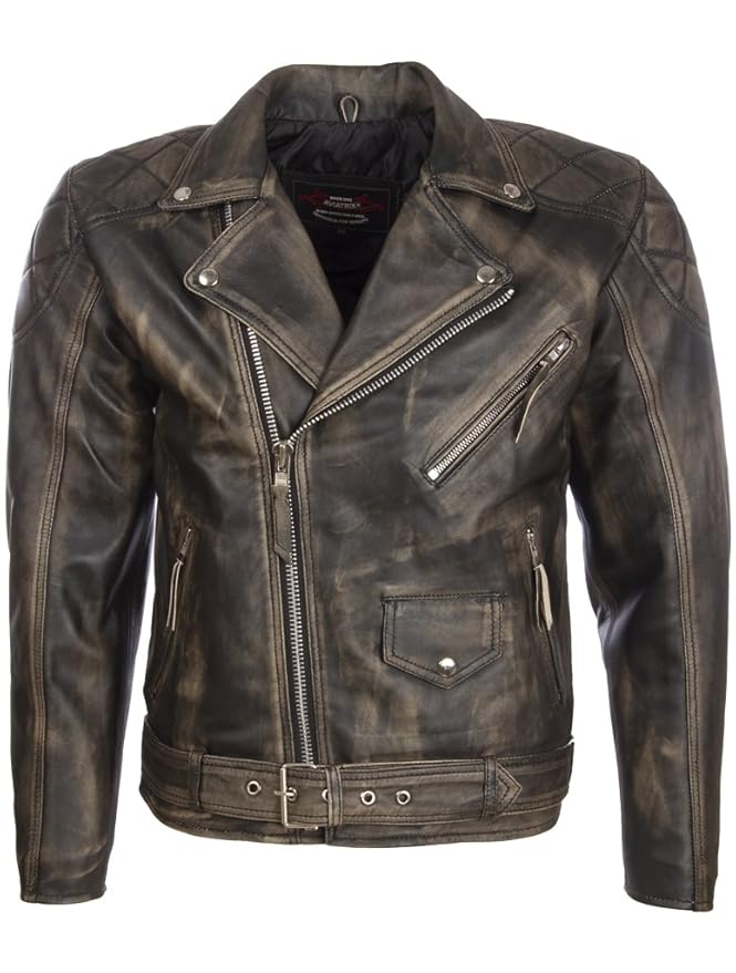 Aviatrix Men's Real Leather Vintage Look Belted Biker Jacket (CKQ1 ...