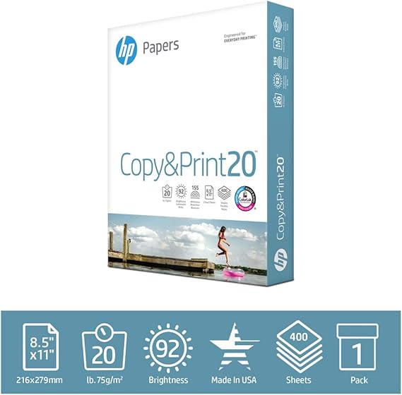 HP Printer Paper 8.5x11 Copy&Print 20 lb 1 Pack 400 Sheets 92 Bright ...