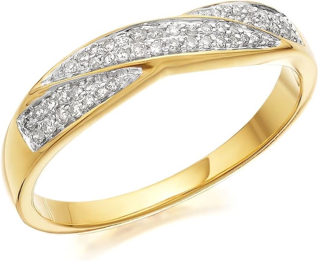 F.Hinds 9ct Yellow Gold Diamond Crossover Band Ring 15pts Round Jewelry ...