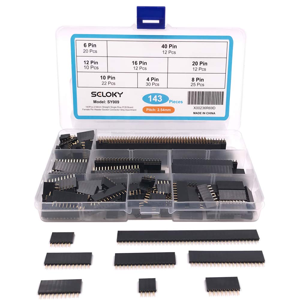 Buy Seloky 143Pcs 2.54mm Straight Single Row PCB Board Female Pin ...