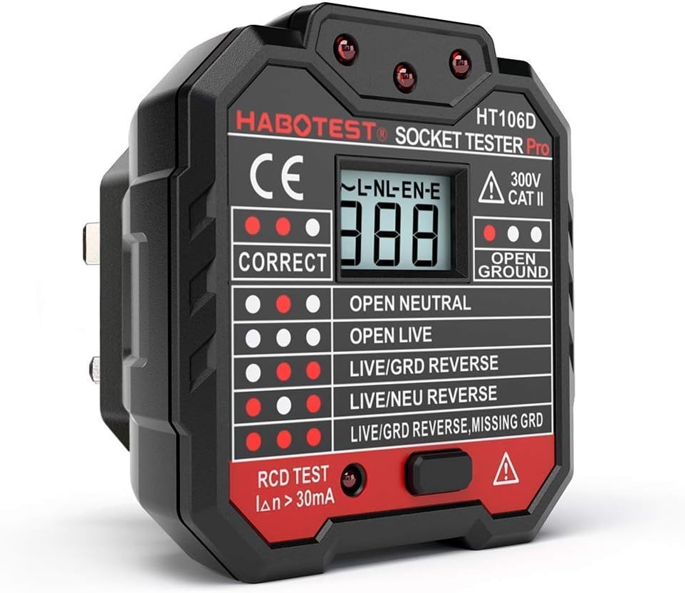 VORPE Power Socket Tester with LCD Display, Live Neutral Earth Wire ...