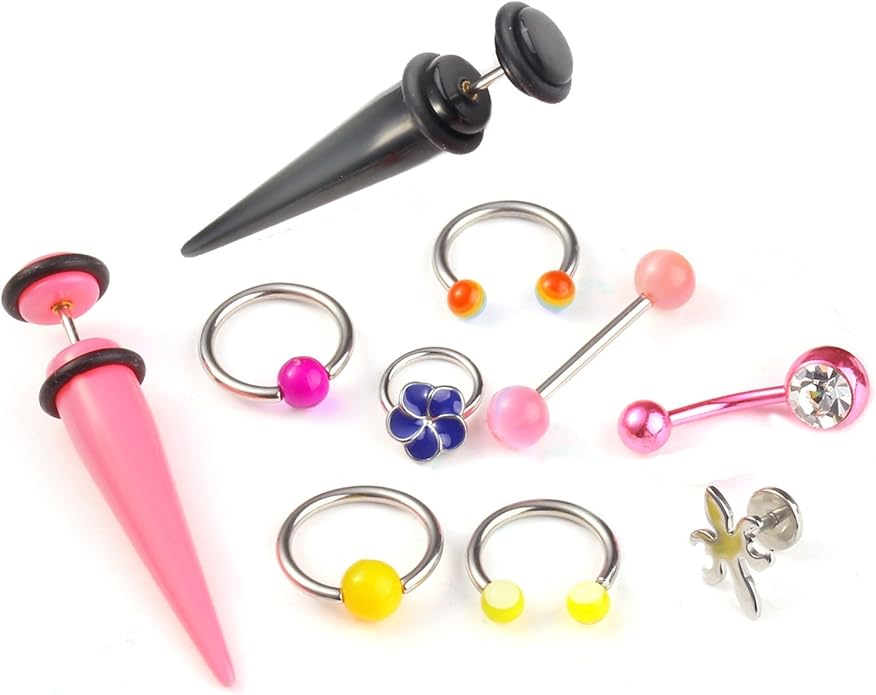 Amazon.com: Piercing Kit of Body Piercing Jewelry (10 pieces) 14G, 16G ...