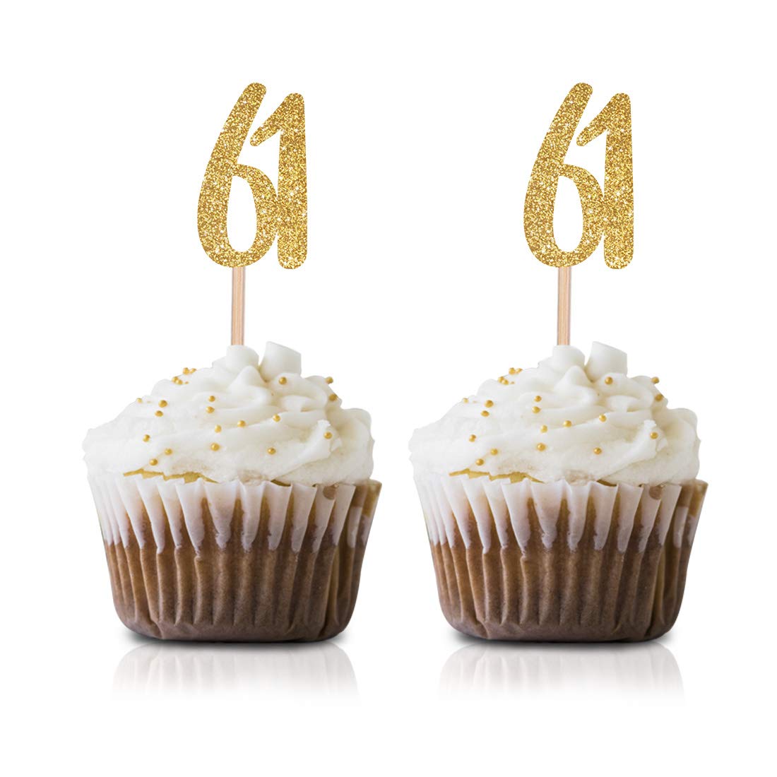 Gold Happy 61st Birthday Cupcake Topper, 24-Pack Number 61 Glitter ...