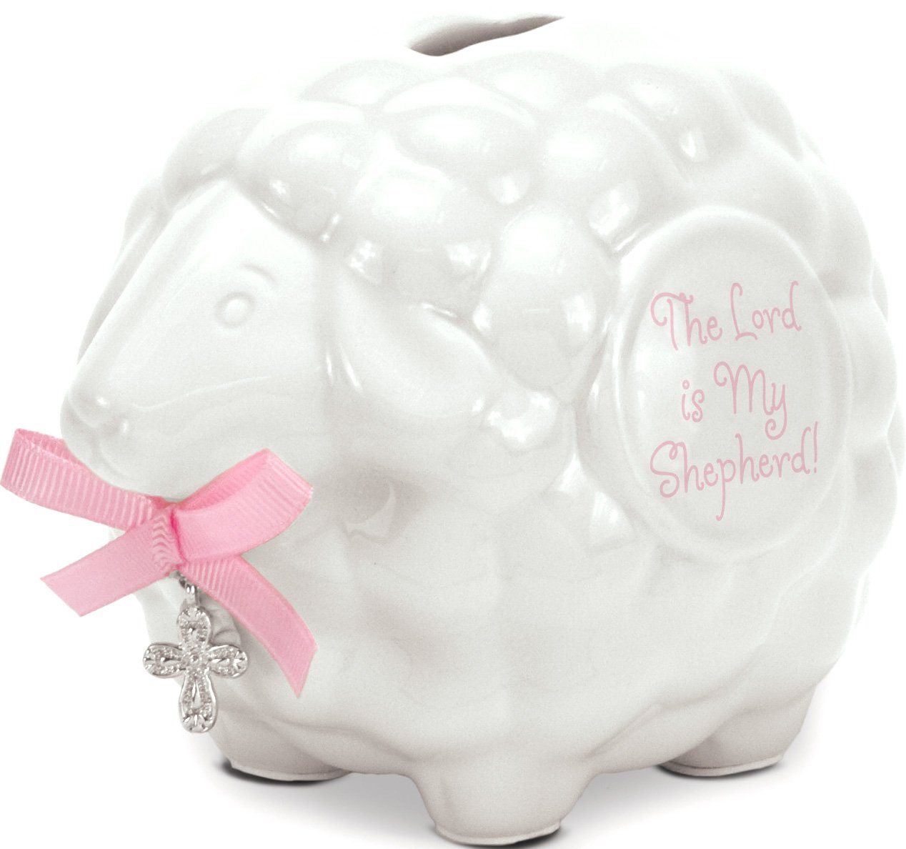 Amazon.com : Ceramic Baby Lamb Bank with Cross and Blue Ribbon-The Lord ...
