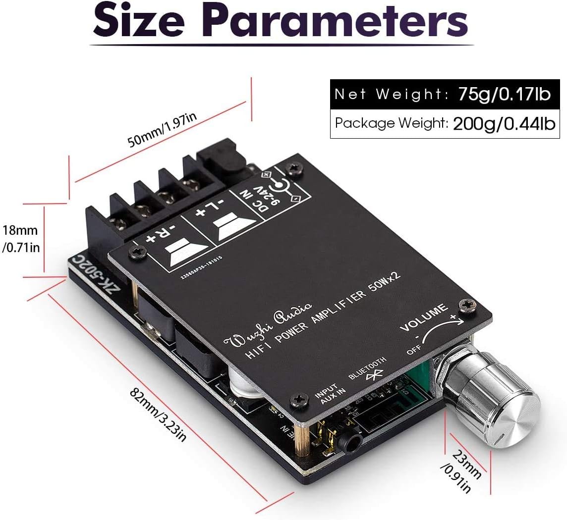100W Bluetooth 5.0 Power Amplifier 2 Channel Hi-Fi Stereo Audio Amp ...