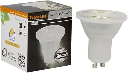 Foco LED, color Blanco/Luz Blanca Tecnolite GU10-SMDLED/3W/65: Amazon.com.mx: Herramientas y ...