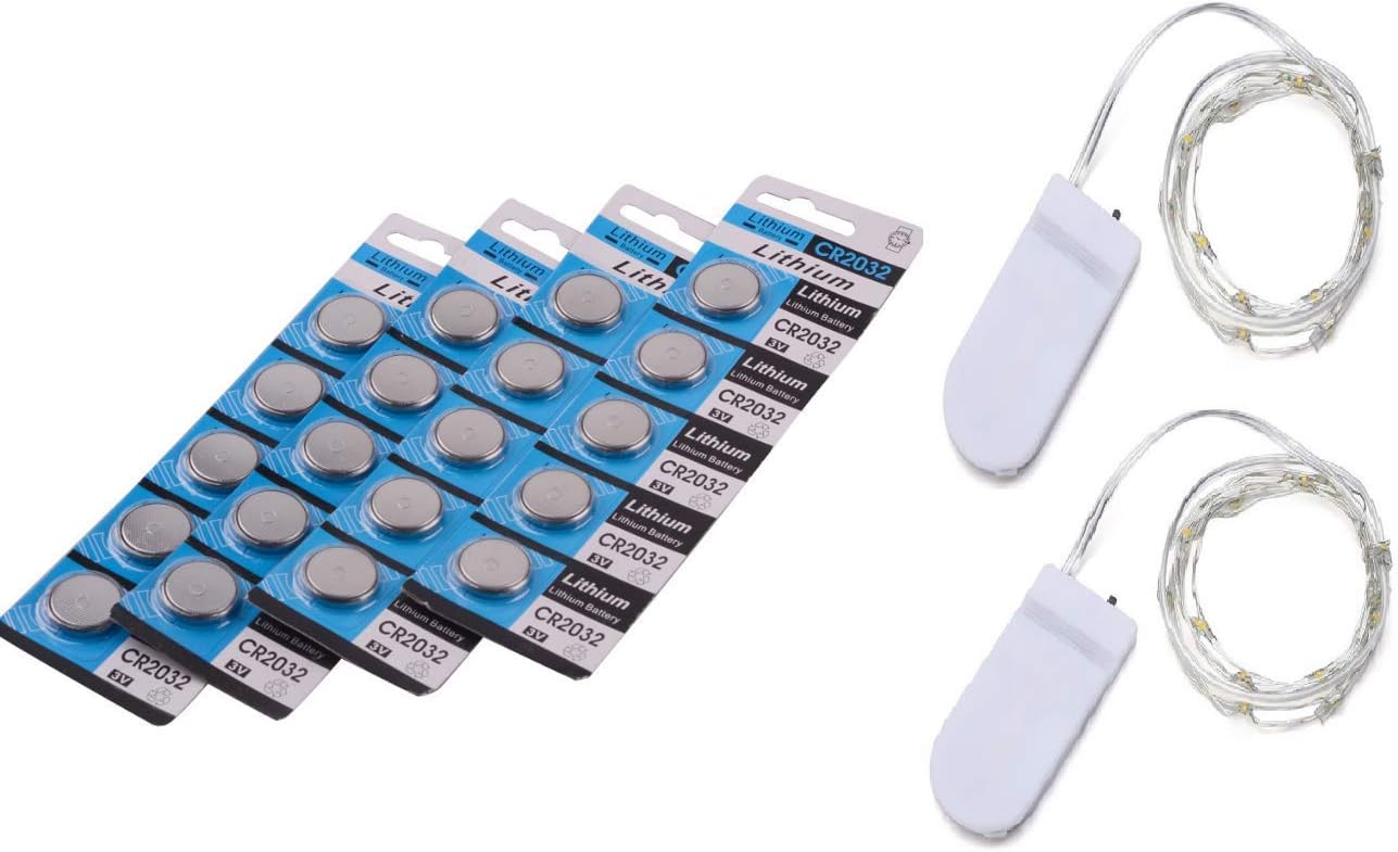 （20 Capsules+LED Light String * 2）CR2032 Button Battery ，Electronic ...