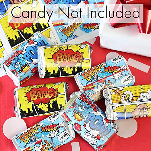 Superhero Birthday Mini Candy Bar Wrappers - 45 Stickers - Want It All