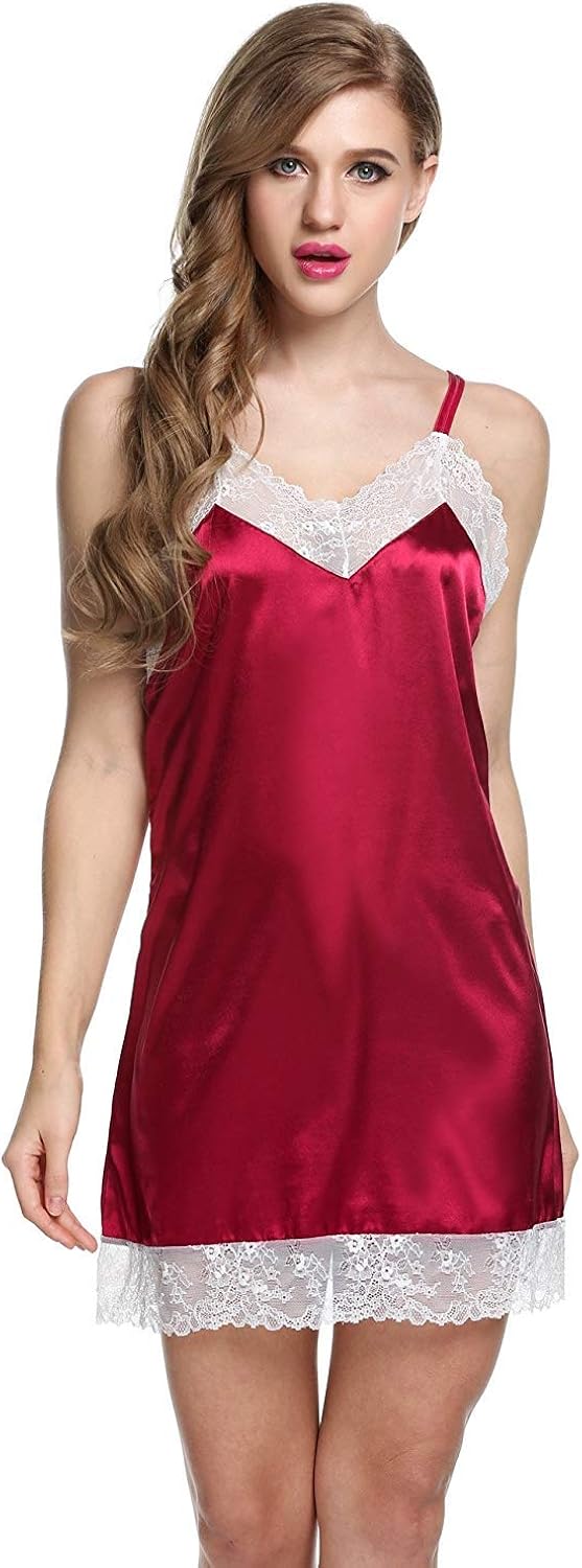 Mujer Vestido De Dormir Verano Satín Camisón Vestido Off Shoulder Color Sólido Elegante Joven ...