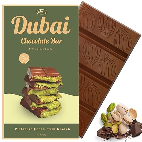 Dubai Chocolate Bar Pistachio Large 7 oz Bar, Premium Milk Chocolate, Pistachio Cream with ...