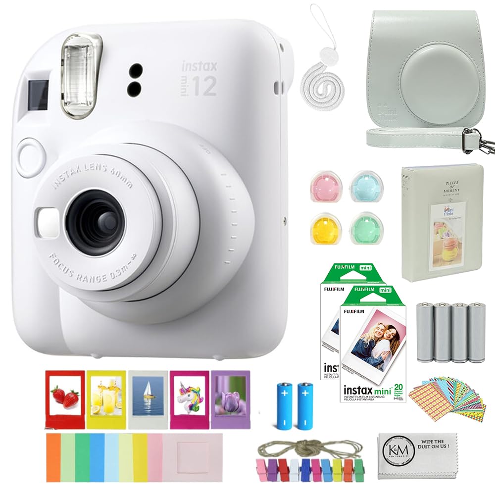FUJIFILM INSTAX Mini 12 Instant Film Camera | Clay White Bundled with INSTAX Mini Instant Film ...