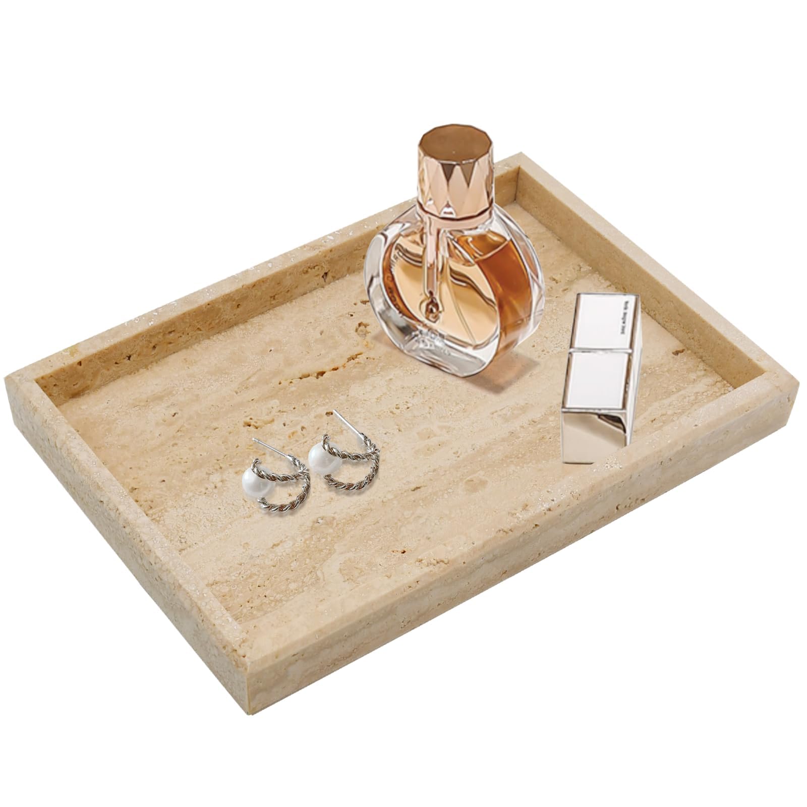 Zilukar Real Natural Travertine Tray for Bathroom, Vanity, Kitchen and ...