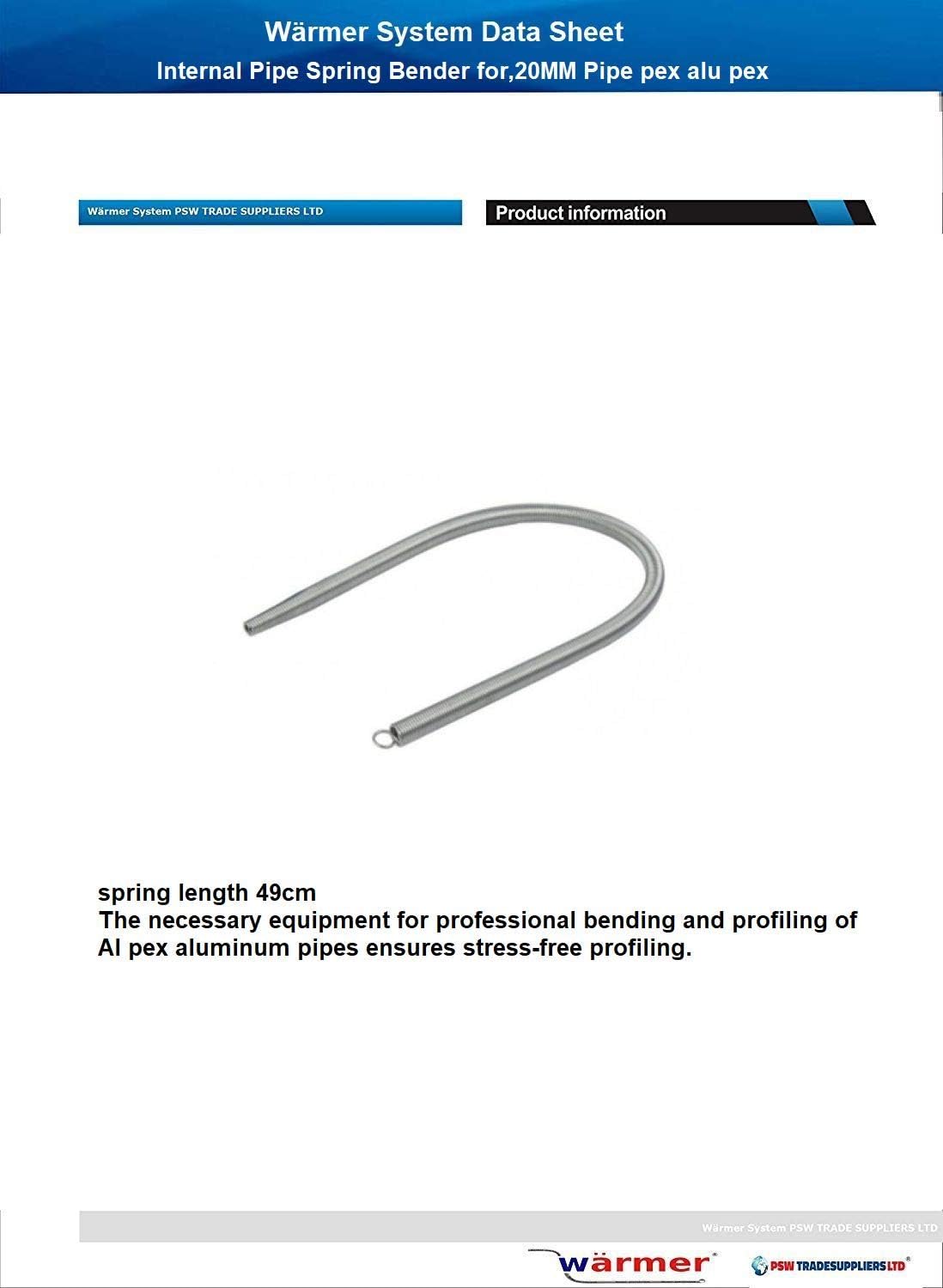 Internal Pipe Spring Bender for,20MM Pipe pex alu pex PSW TRADE ...