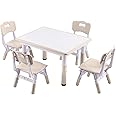 Amazon.com: DOREROOM Height-Adjustable Kids Table and 4 Chairs Set, Toddler Table and Chair Set ...