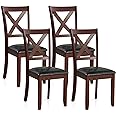 Amazon.com - Giantex Wood Dining Chairs Set of 4, Faux Leather Upholstered Dining Chairs with ...
