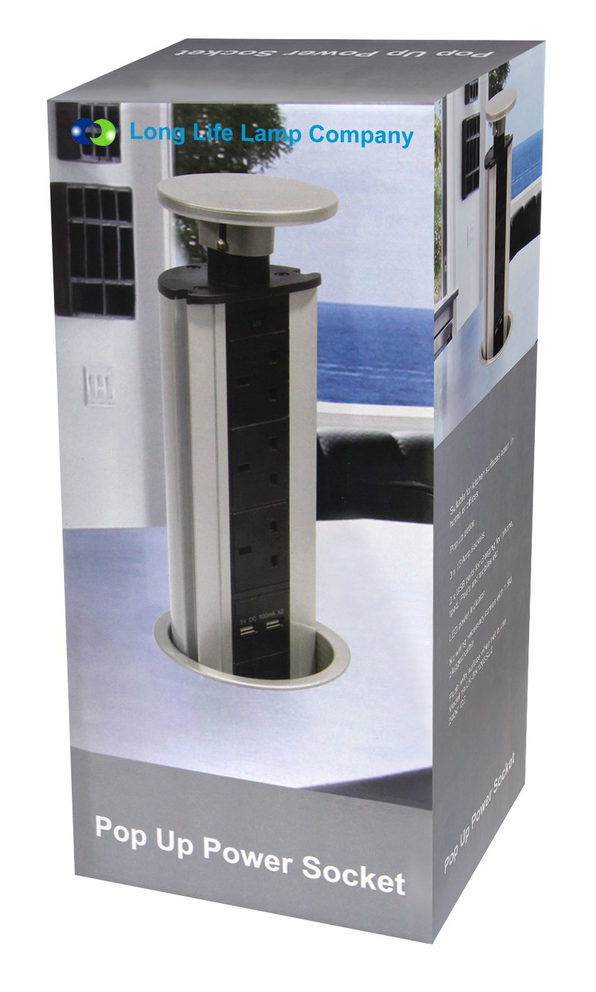POP UP Power Tower 3 Socket 2 USB with Safety Switch Silver/Stainless ...