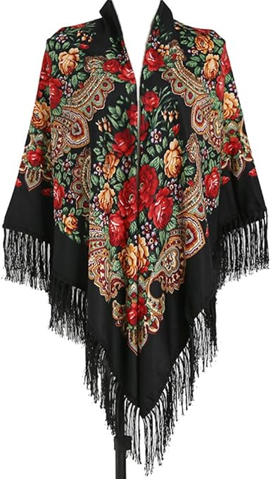 63"63"Oversized Traditional Ukrainian Scarf Wrap Tassel Fringes Floral ...