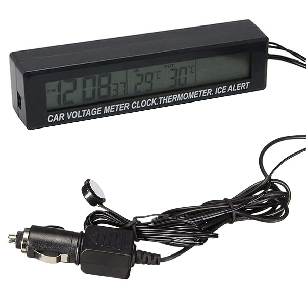 Car Auto Thermometer Temperature Voltmeter Gauge 12V 24V Voltage Meter ...