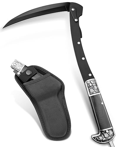 VALHALLA Folding Sickle, Black Sharp Folding Scythe with 2 Sections ...