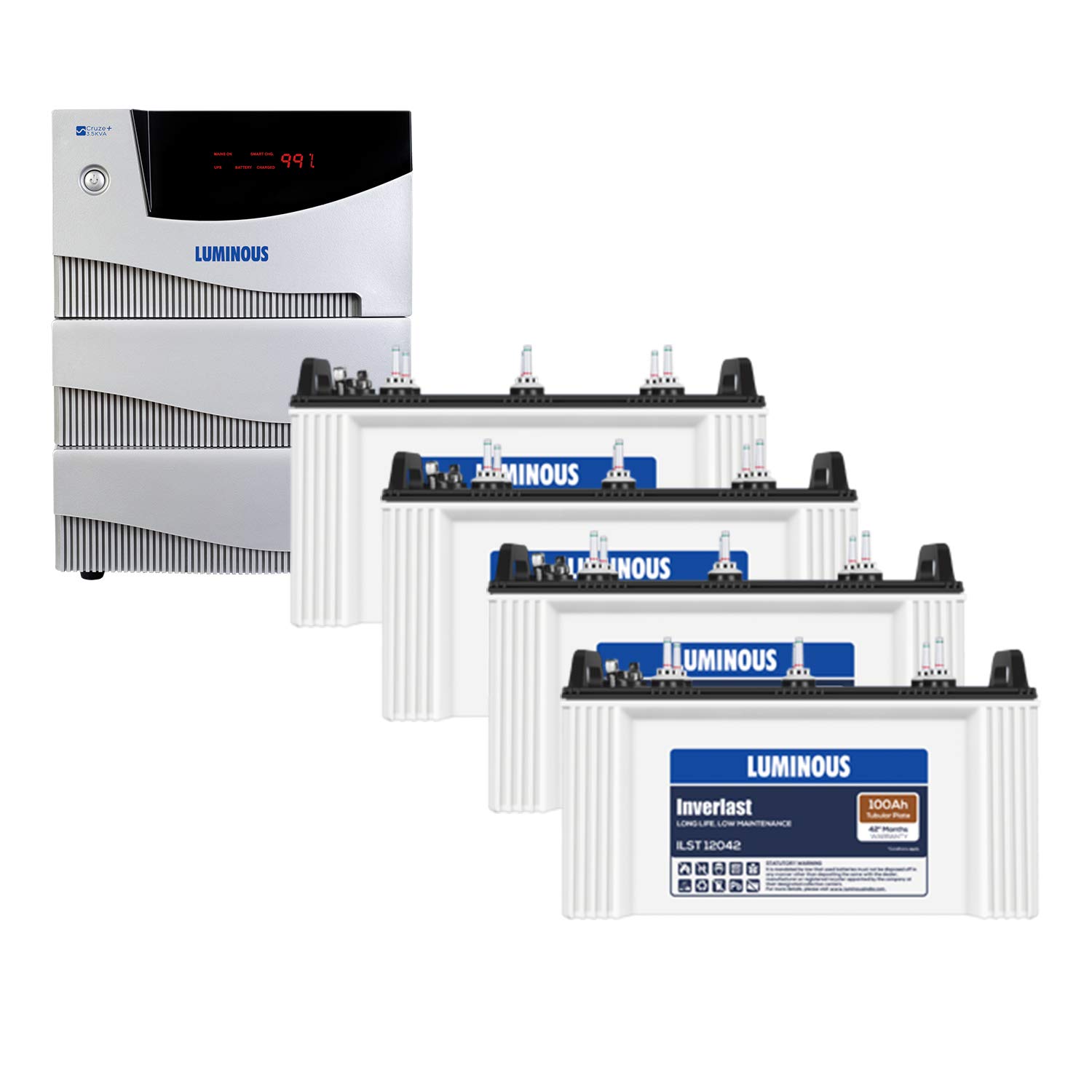 Luminous Cruze 3.5KVA Inverter with ILST12042 100AH Short Tubular ...