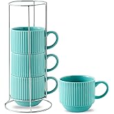 Amazon.com: Hasense Porcealin Coffee Mugs, Stackable Coffee Cups Set of 4 with Stand - 15 oz ...