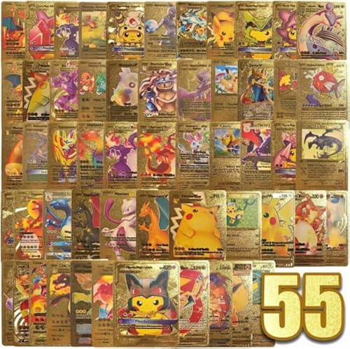 55 Pcs Gold Cards Packs Golden Foil TCG Cards Deck Box for Kids and ...