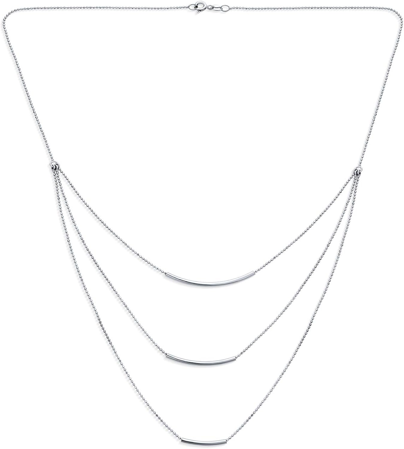 Amazon.com: Layered Multi Three Strand Chain Curved Bar Necklace For ...
