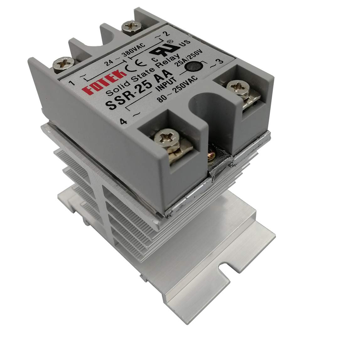SSR-25AA Solid State Relay with Heat Sink AC to AC Input 80-250V AC Output 24-380V AC Max ...
