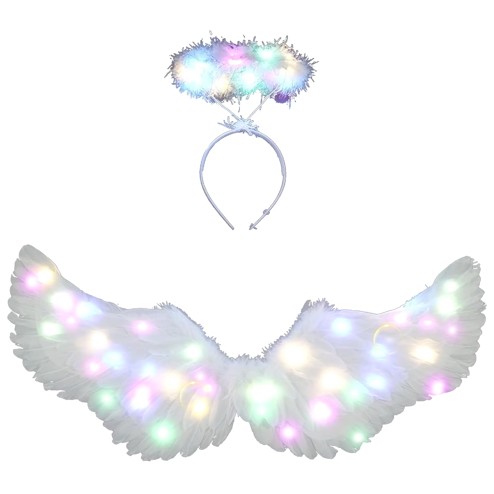 MontValent Angel Wings, Light Up Angel Wing Costume and Halo Colorful ...