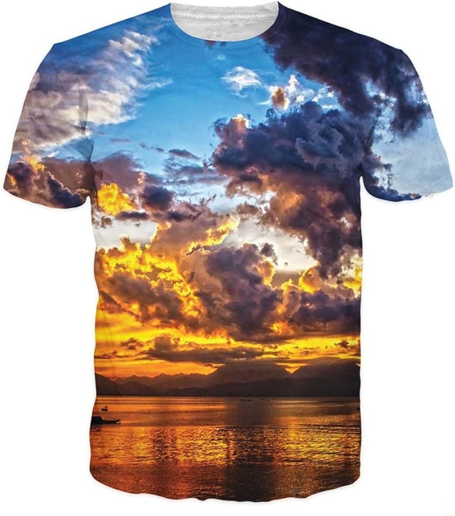 Unisex 3D Top Tee Sunset Printing Casual T-Shirt-XL | Amazon.com