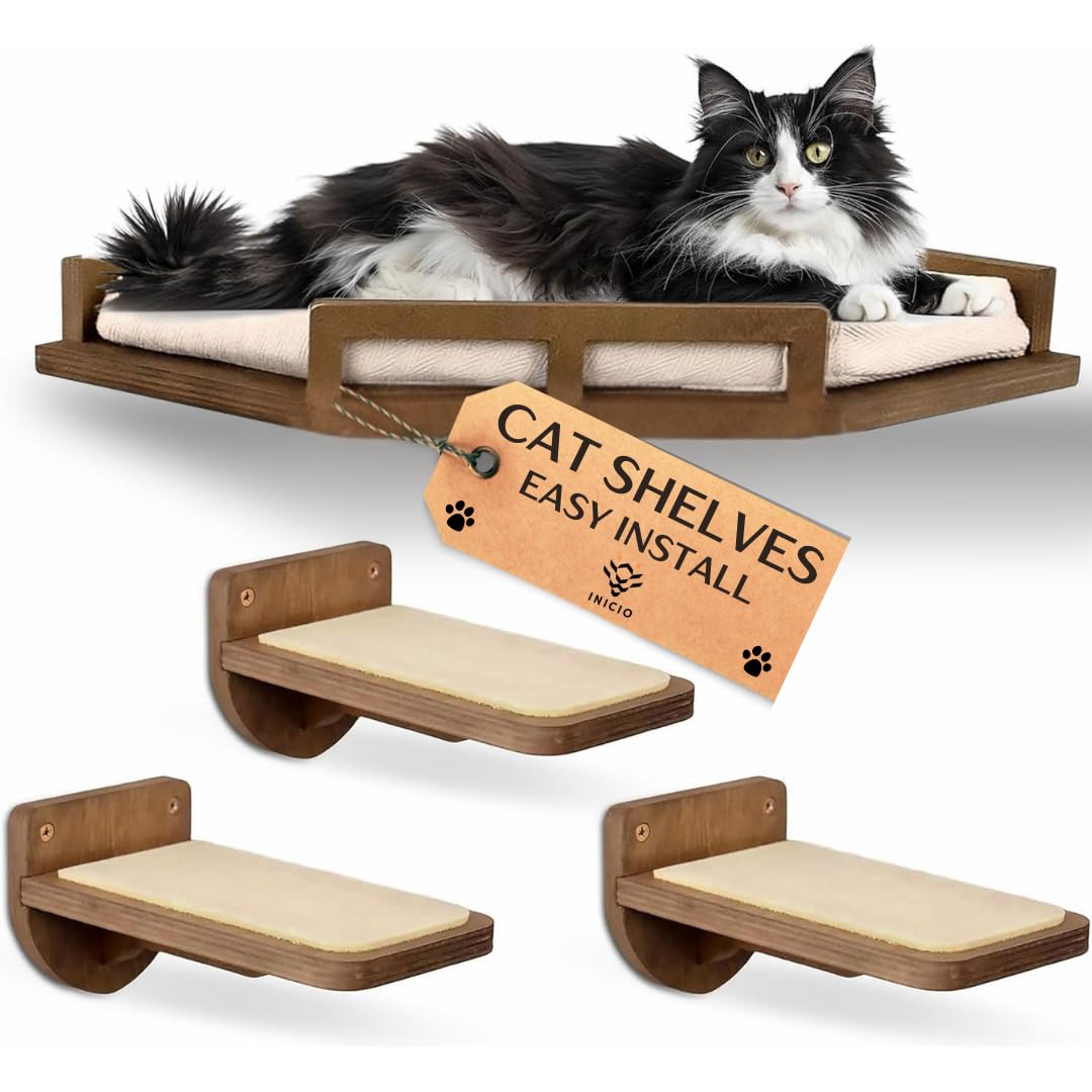 Cat Wall Shelves w/Corner Cat Shelf and 3 Steps, Easy Install Wall ...