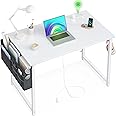 Amazon.com: KKL Small Desk with Power Outlets and USB Port Computer ...