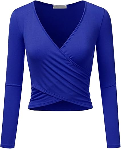 FYMNSI Damen Crop Top Bauchfrei Tiefer V-Ausschnitt Basic Shirt Frauen ...