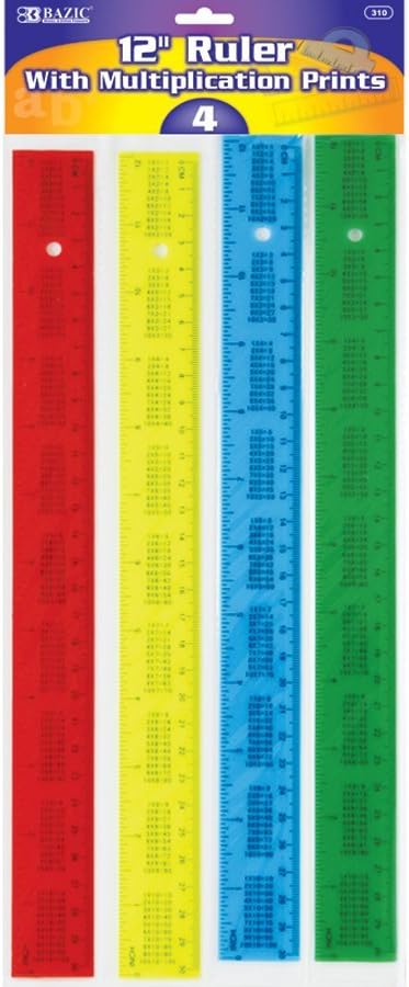 BAZIC 12" (30cm) Ruler w/Multiplication Prints (4/Pack): Amazon.co.uk ...