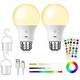 LED Rechargeable Light Bulbs With Remote ＆ Touch Dimmable, E26 Battery ...