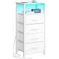 Amazon.com: Yoobure Night Stand - LED White Nightstand with Charging ...