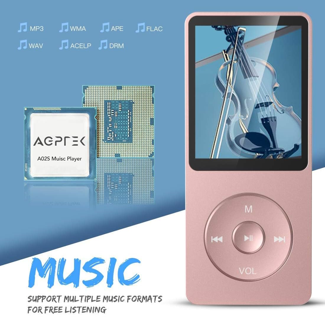Mua AGPTEK A02S 16GB MP3 Player, 70 Hours Playback Lossless Sound Music Player, Supports up to ...
