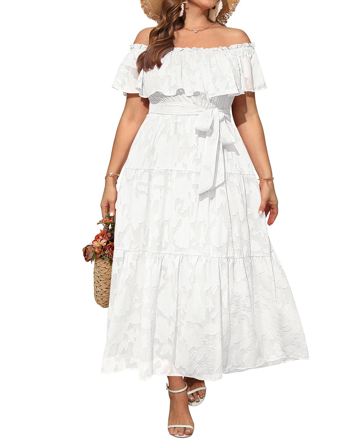 White Plus Size Summer Dresses Casual Off The Shoulder Maxi Boho Easter ...