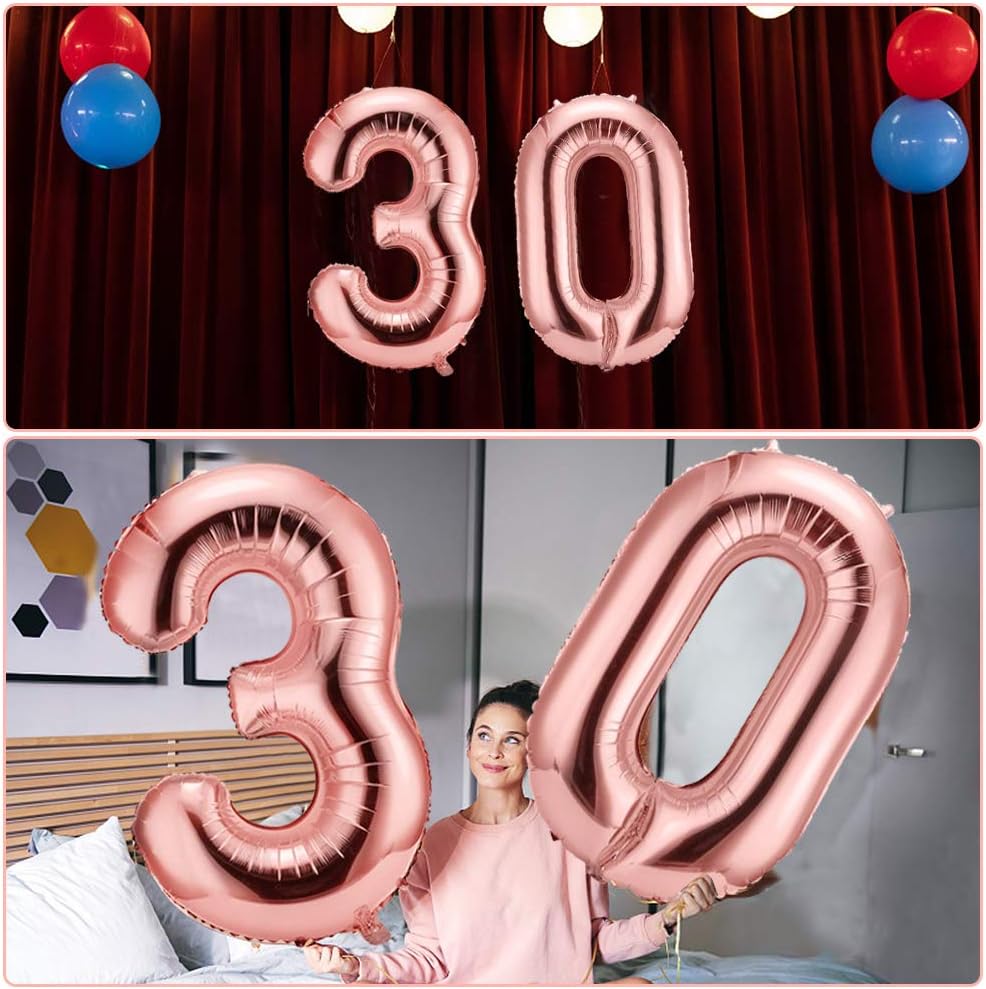 30 Number Balloons, 30th Birthday Jumbo Helium Foil Balloons Rose Gold ...