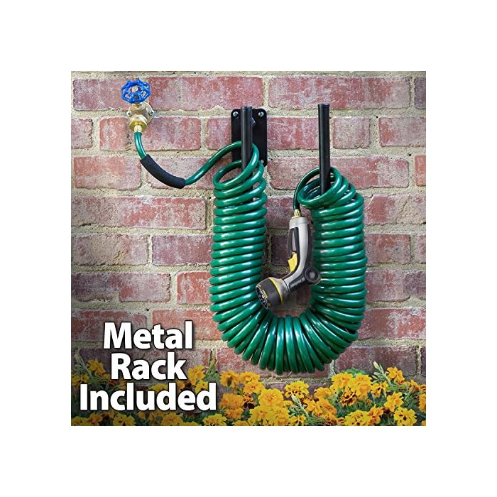 Melnor Garden Coil Hose with All Brass Connectors and Storage Rack ...