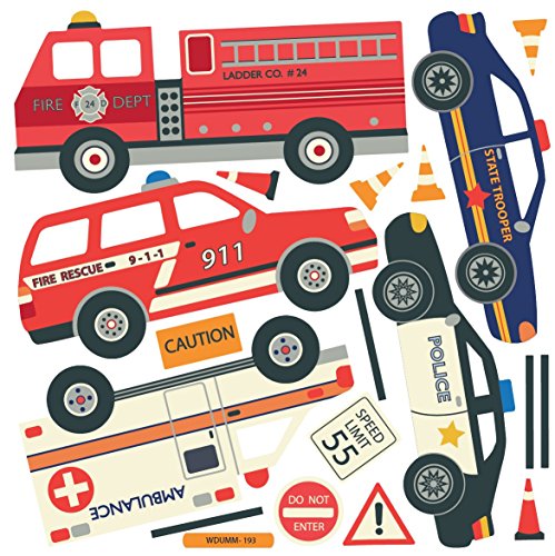 Wall Dressed Up Emergency Trucks Decals, Fire Truck Decals, Cop Cars ...