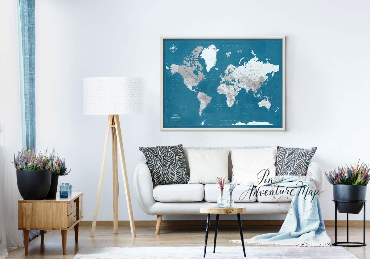 Push Pin Wall Map Framed | Personalized World Map with Pins | Large ...