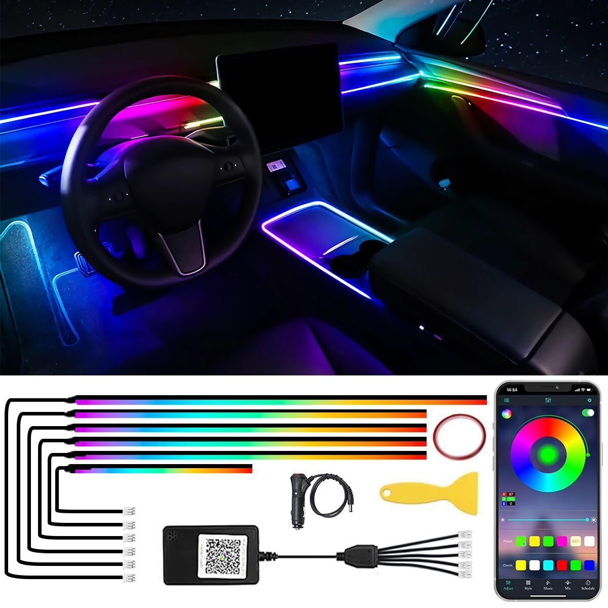 Mua Acrylic Car LED Interior Strip Lights, 6 in 1 Dreamcolor Car ...
