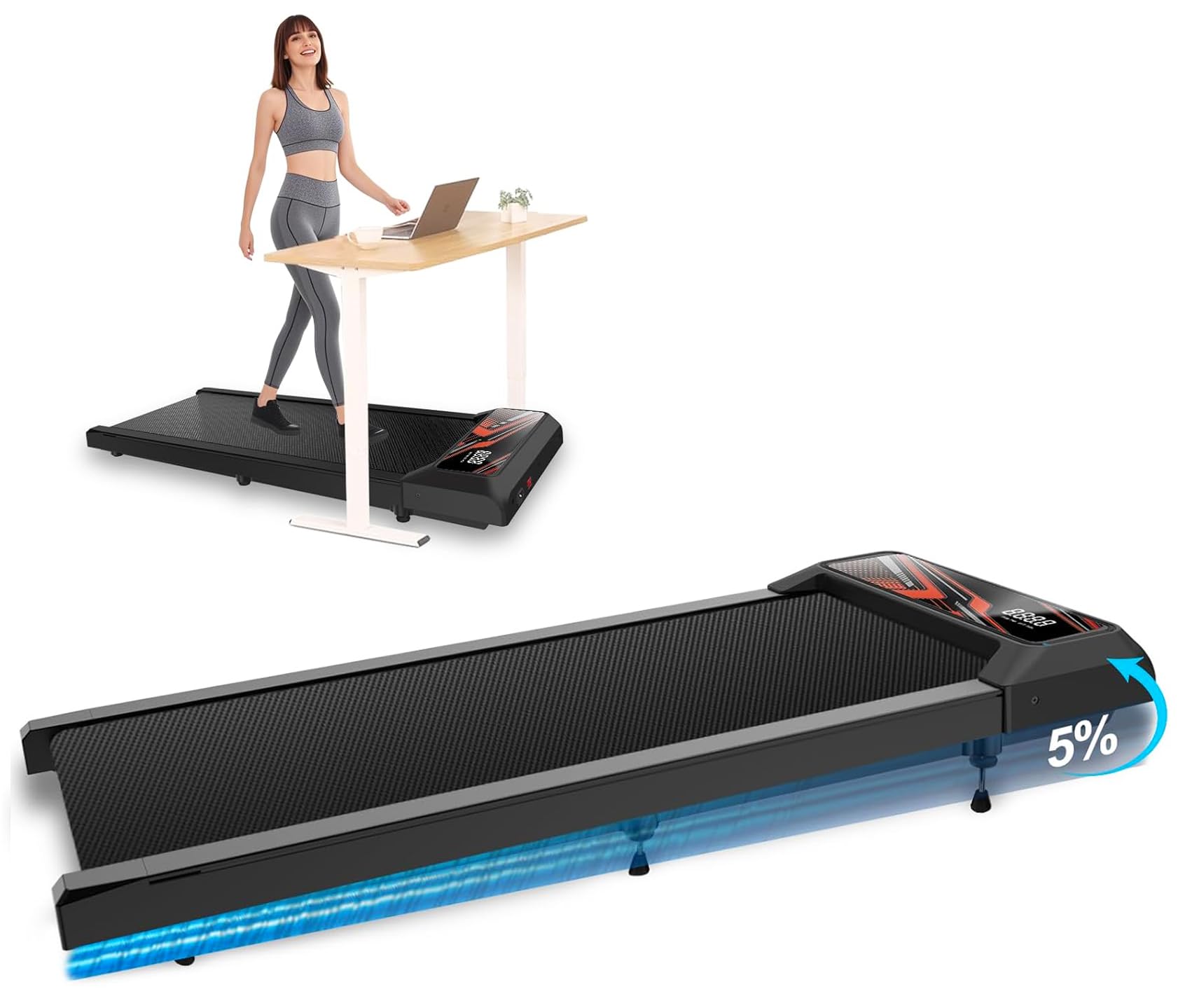 Under Desk Treadmill, 2.5 HP 265 Lbs Low Noise Walking Pad Treadmill ...