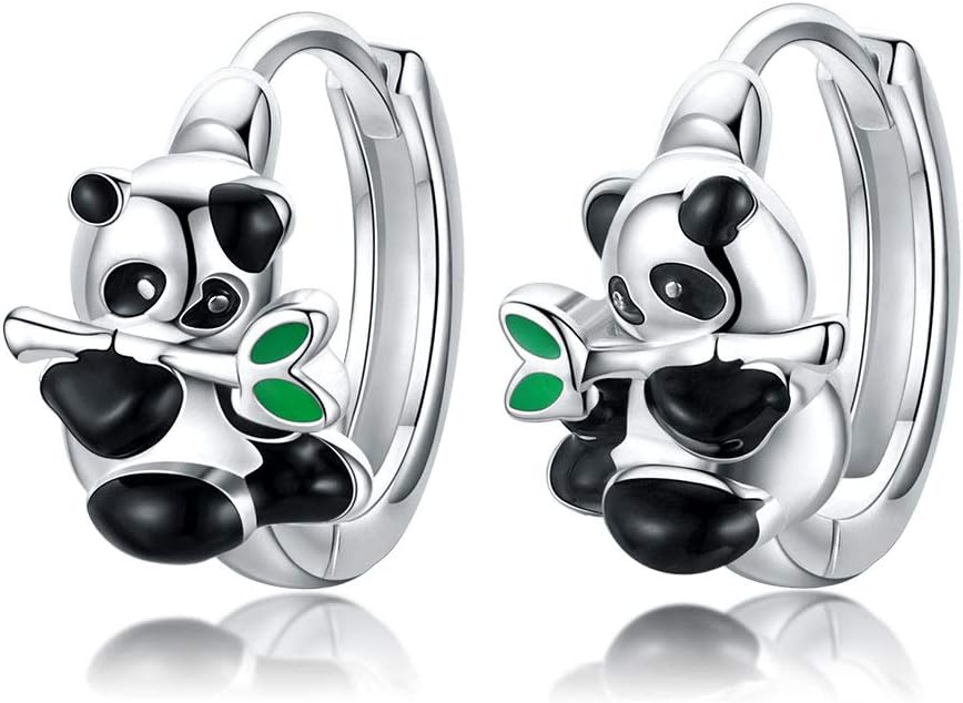 Cute Panda Earrings for Women Girls Sterling Silver Small Animal Huggie ...
