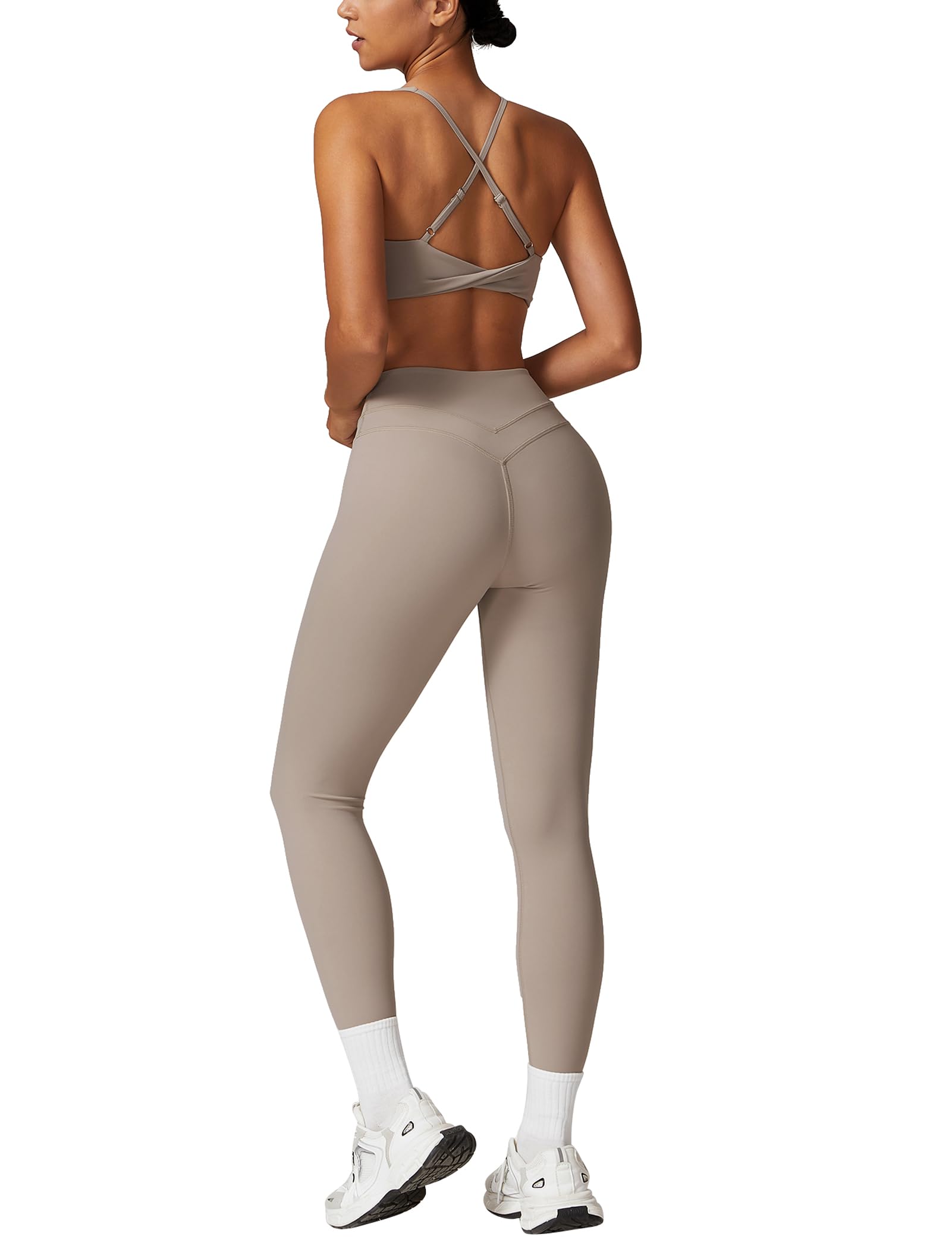 QBGJTD Two Piece Womens Workout Sets for Women U Neck Cross Back Sports Bras Matching Tummy ...