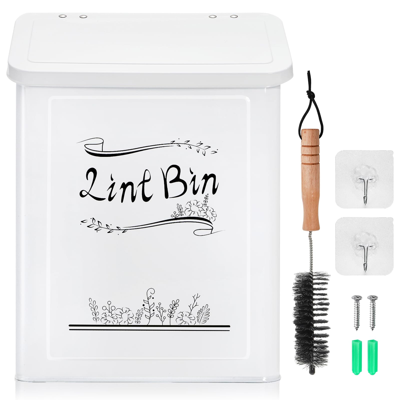 Tlence Magnetic Lint Bin, Wall Mounted Lint Trash Can with Brush, Metal ...