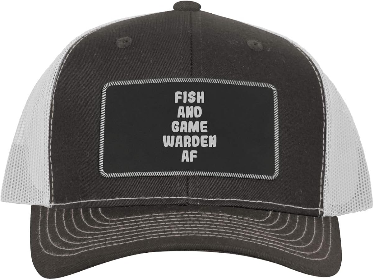 Fish and Game Warden AF - Leather Black Patch Engraved Trucker Hat ...