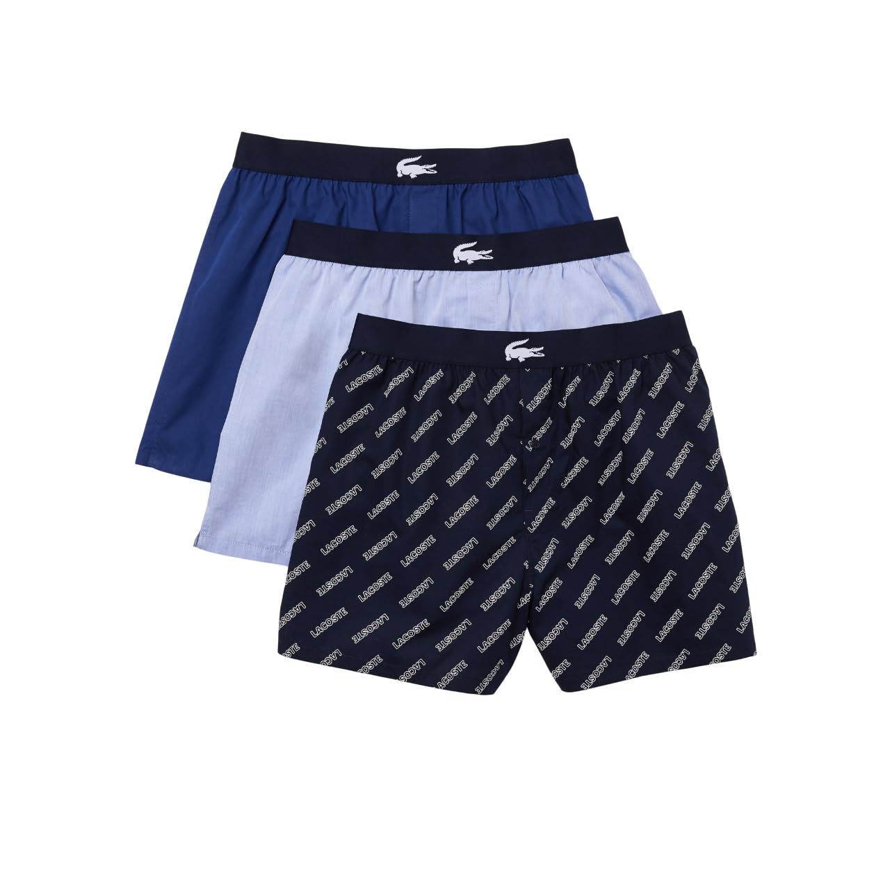 Lacoste Men's 100% Cotton Diagonal Print Boxers, 3-pack, Blue/Silver ...