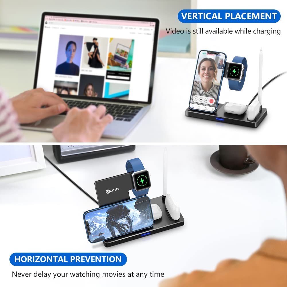WAITIEE Wireless Charger 5 in 1,Wireless Charging Station for iWatch SE ...
